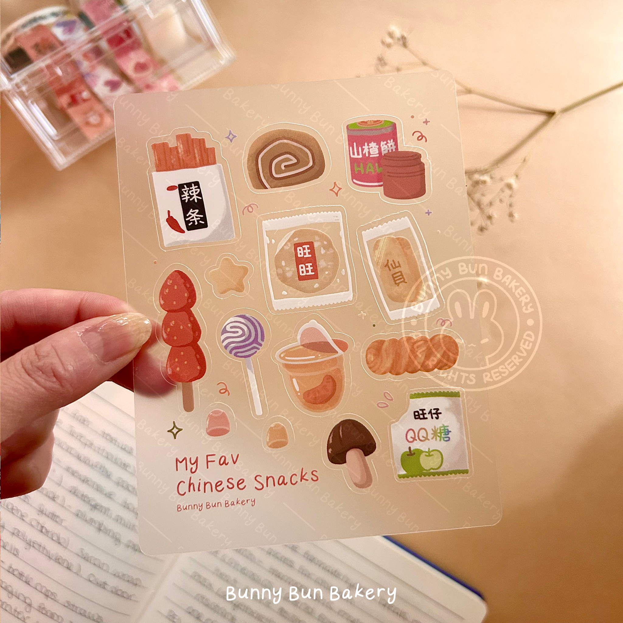 My Fav Chinese Snacks | Matte Semi-Transparent Sticker Sheet – Bunny ...